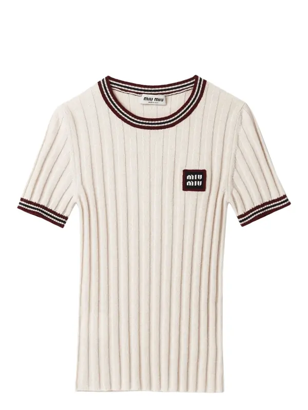Miu Miu Logo-appliqué Cashmere Top - Neutrals