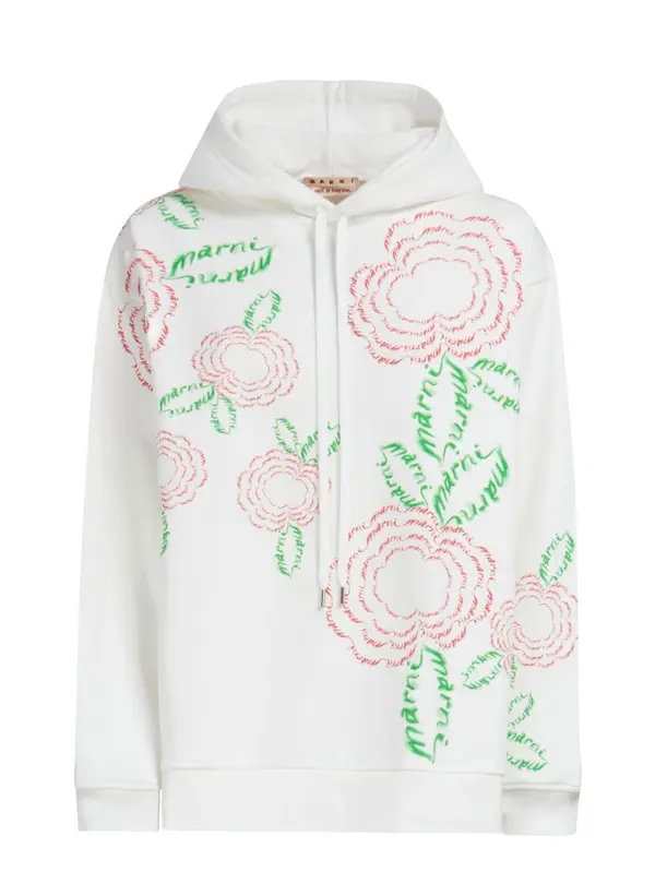 Marni Rose-print Cotton Hoodie - White