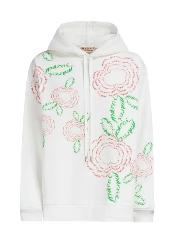 Marni Rose-print Cotton Hoodie - White