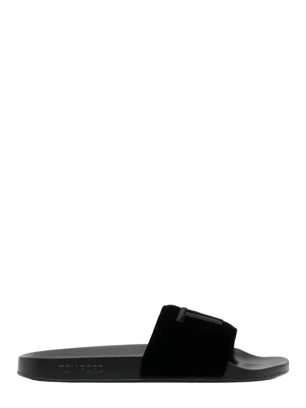 TOM FORD Logo-embroidered Velvet Slides - Black
