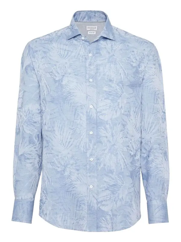 Brunello Cucinelli Palm Springs-jacquard Shirt - Blue