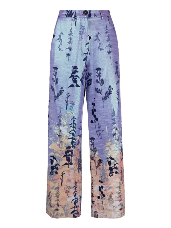 FORTE_FORTE Leaf-print Wide-leg Trousers - Purple