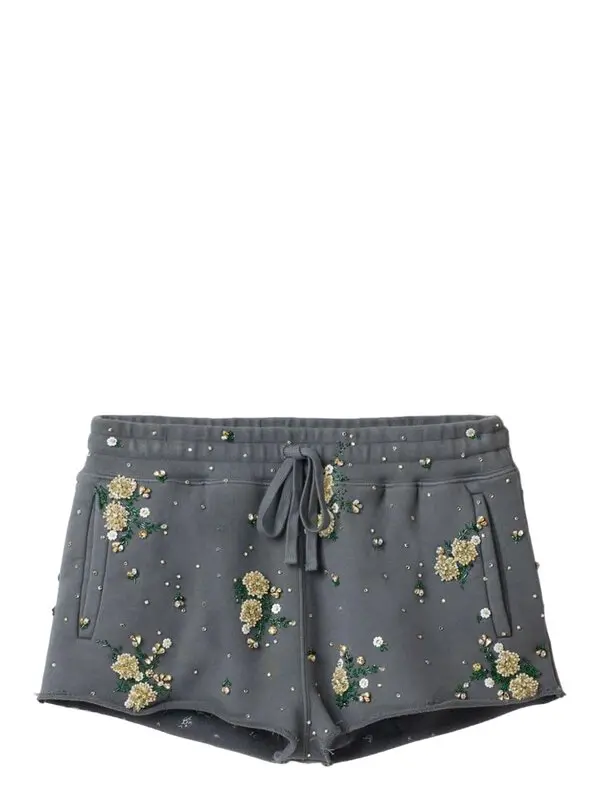 Miu Miu Embroidered Cotton Shorts - Grey