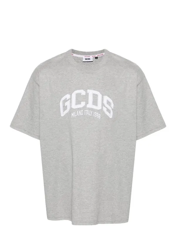 Gcds Logo-patch Cotton T-shirt - Grey