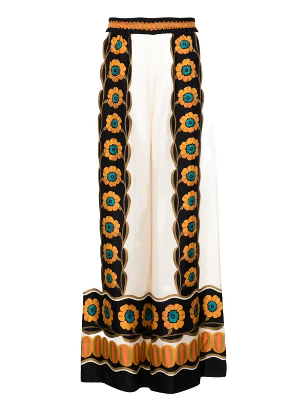 La DoubleJ Daisy Chain Silk Palazzo Pants - Orange