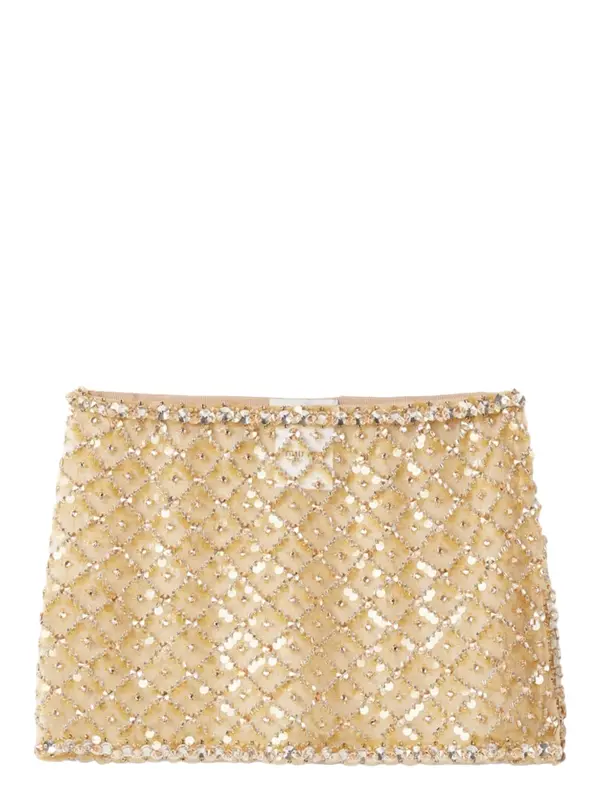 Miu Miu Beaded Silk Miniskirt - Gold