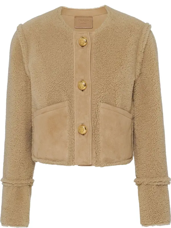 Prada Shearling Cropped Jacket - Neutrals