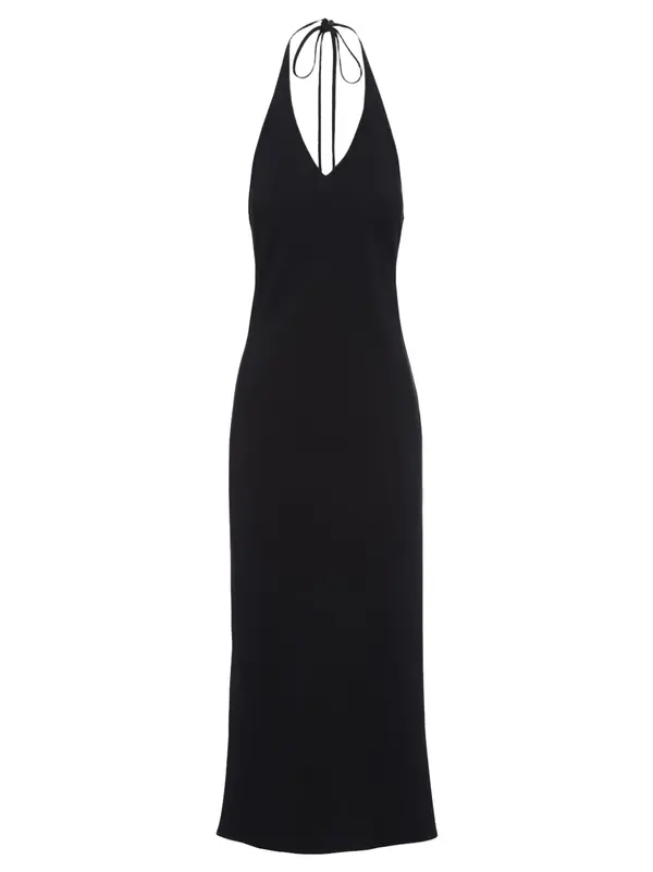 Prada Halterneck Sablé Midi Dress - Black