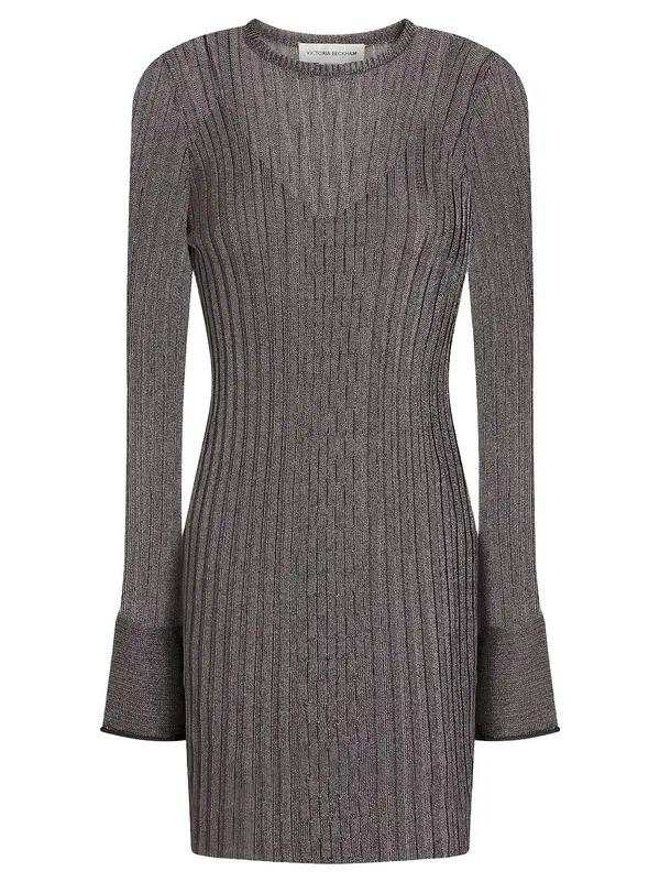 Victoria Beckham Metallic Ribbed Crochet-knit Mini Dress - Gunmetal