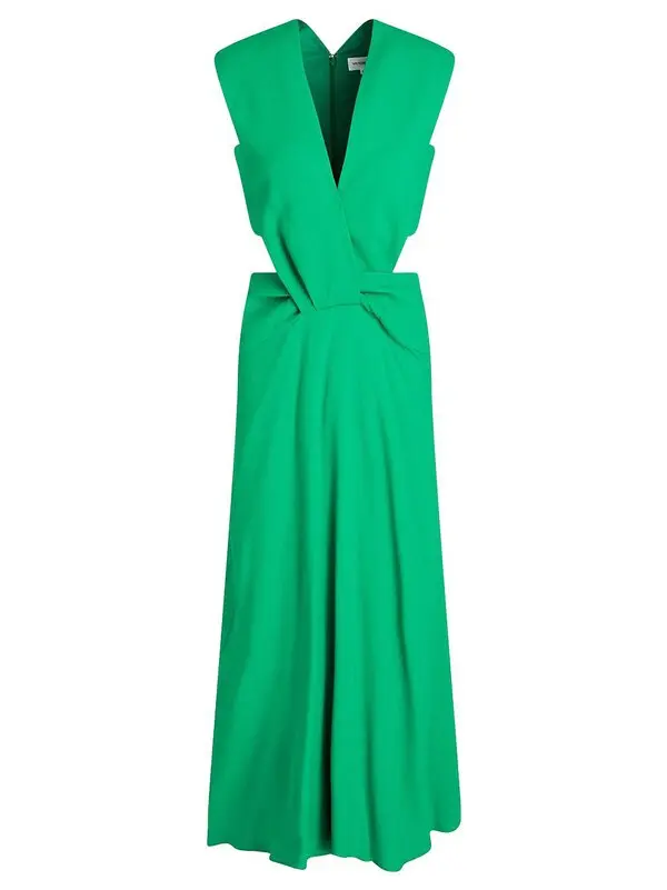Victoria Beckham Crepe Midi Dress With Twisted Cutout - Jade