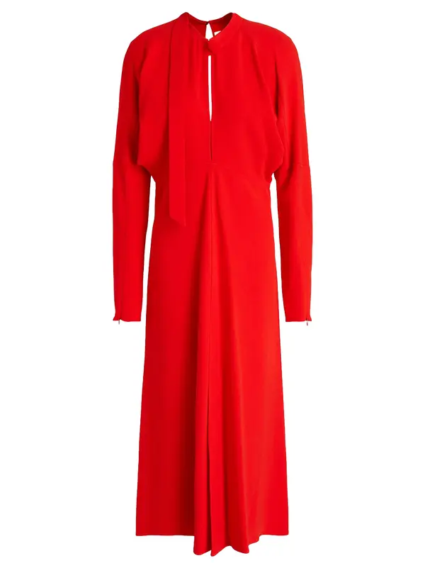 Victoria Beckham Tie-detailed Pleated Crepe Midi Dress - Tomato Red