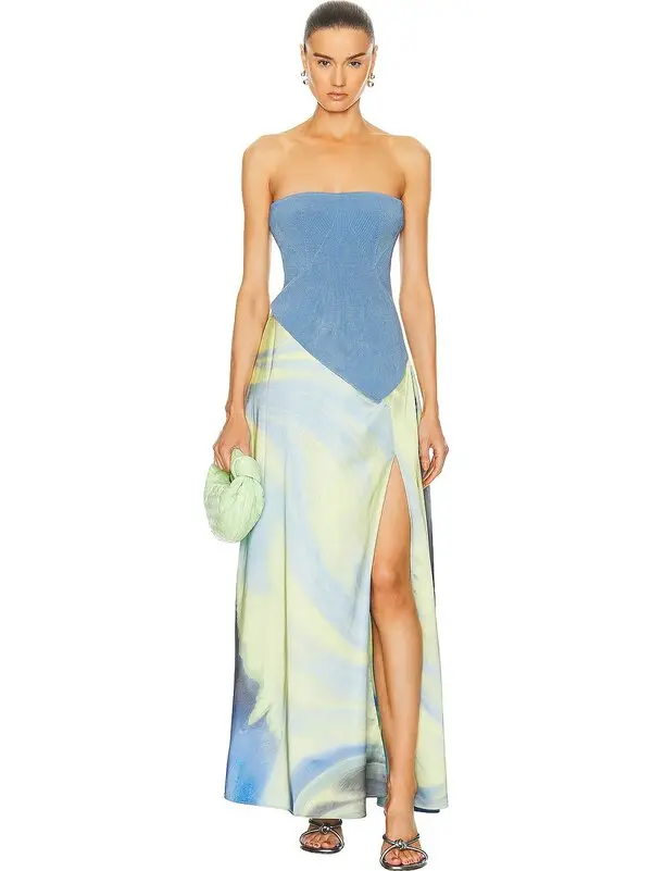 Simkhai Kory Bustier Combo Midi Dress - Marina Blue Print