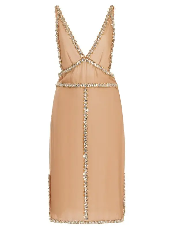 Miu Miu Crystal-embellished Silk Chiffon Mini Dress - Gold