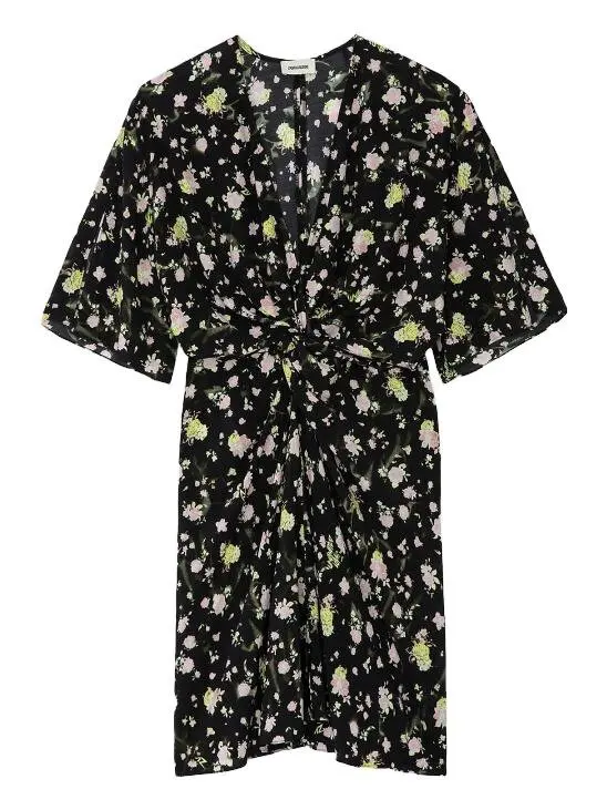 Zadig&Voltaire Rozom Soft Crinkle Roses Minidress - Noir