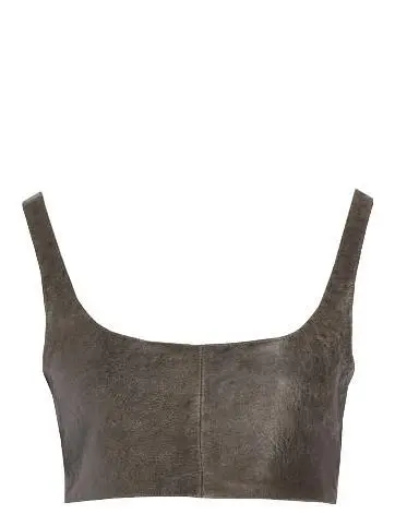 8 BY YOOX Washed-effect Lambskin Crop Top - Grey
