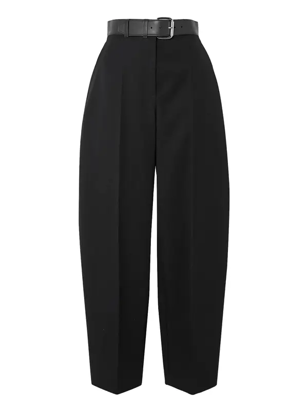 Alexander Wang Belted Pleated Wool Tapered Trousers - Black