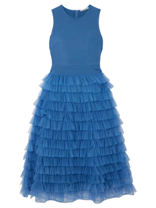 MOLLY GODDARD Teresa Ruffled Tulle Midi Dress - Blue