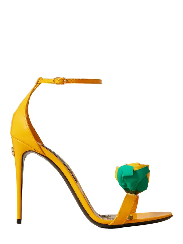 Dolce & Gabbana Embellished Patent-leather Sandals - Yellow