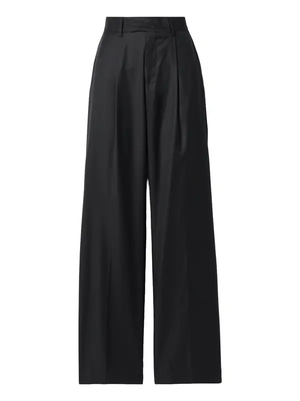 BEARE PARK Pleated Wool-twill Wide-leg Pants - Black
