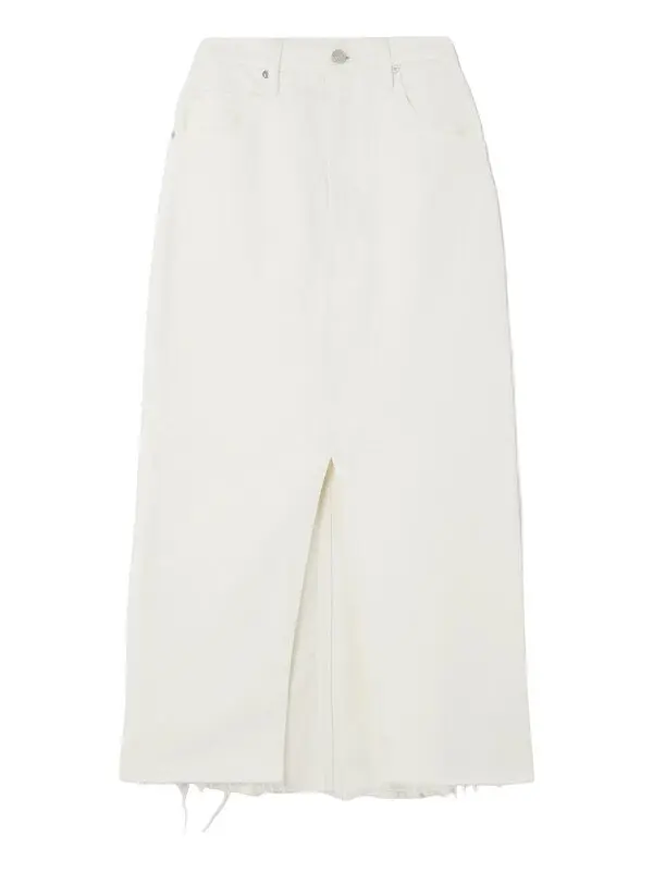 FRAME Frayed Denim Midi Skirt - Neutrals