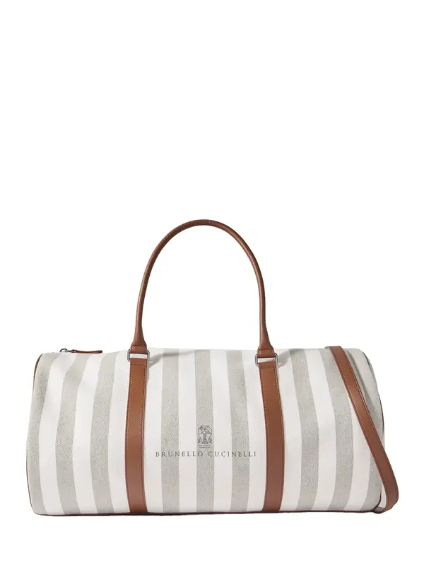Brunello Cucinelli Leather-trimmed Striped Duffle Bag - Gray