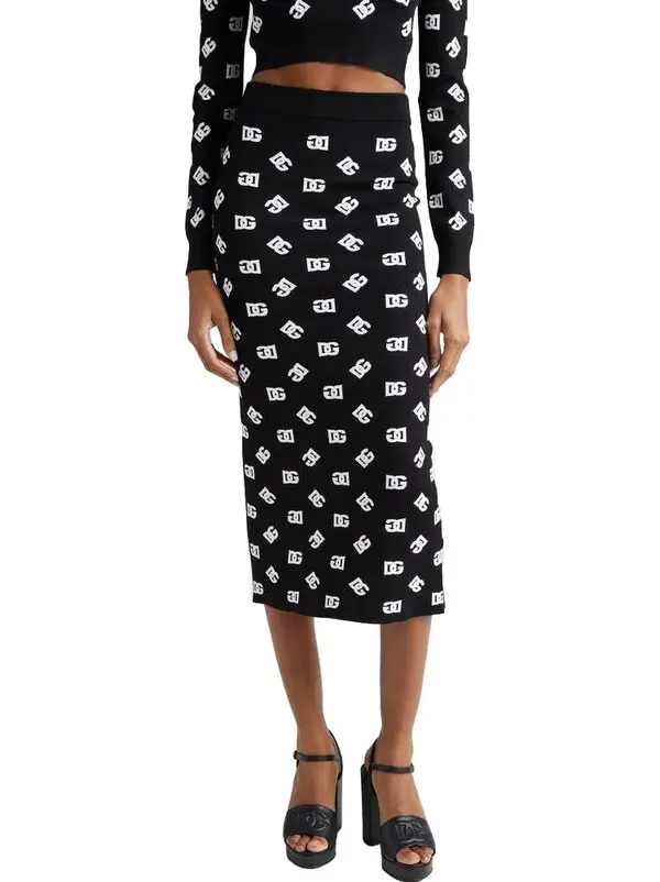 Dolce & Gabbana Monogram Jacquard Midi Skirt - Nero/ Bianco