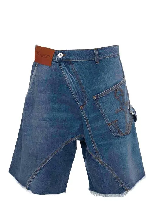 JW Anderson Twisted Cutoff Denim Workwear Shorts - Light Blue Denim