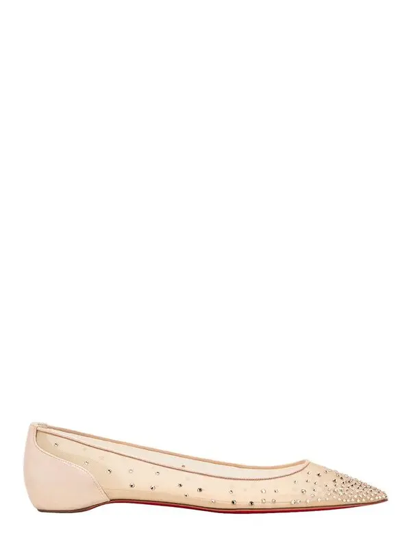 CHRISTIAN LOUBOUTIN Follies Strass Red Sole Ballet Flats - Nude