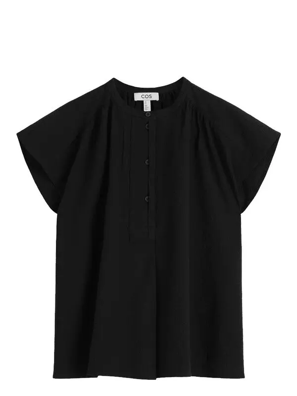 Cos Gathered Grandad-collar Blouse - Black