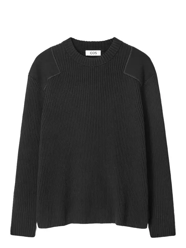 Cos Patch-detail Wool-blend Sweater - Black