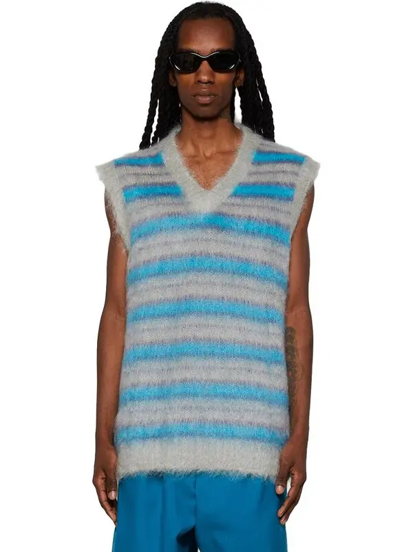 Marni Striped Mohair-blend Vest - Titanium