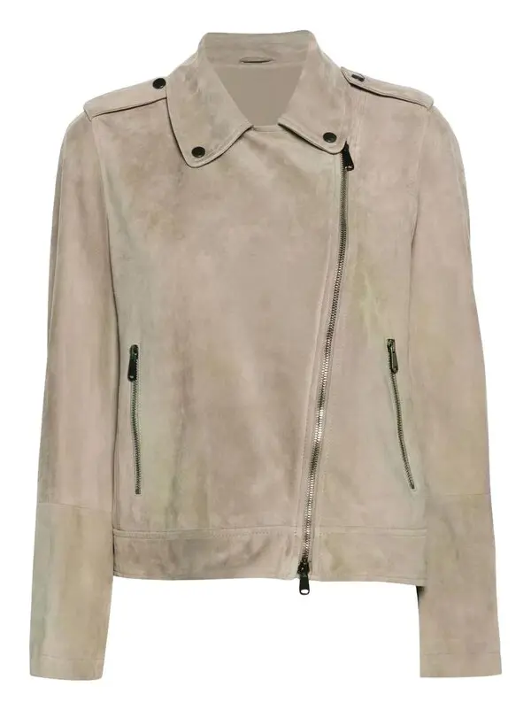 Brunello Cucinelli Suede Biker Jacket - Neutrals