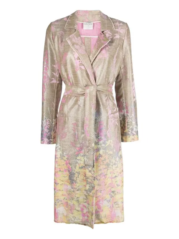FORTE_FORTE Single-breasted Patterned Jacquard Coat With Fringed Edge - Green