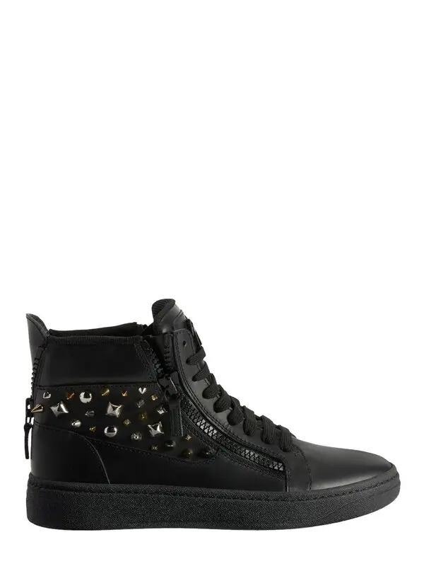 GIUSEPPE ZANOTTI Stud-embellished High-top Sneakers - Black