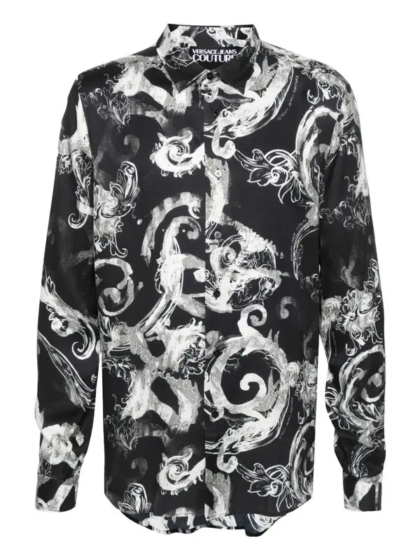 Versace Watercolour Baroque-pattern Shirt - Black