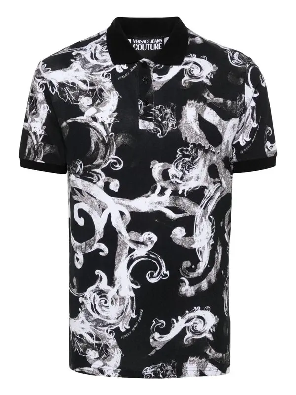 Versace Watercolour Barocco-print Polo Shirt - Black