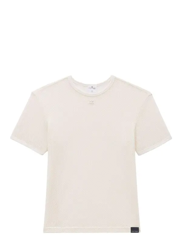 COURREGES Logo-embroidered Mesh T-shirt - Neutrals