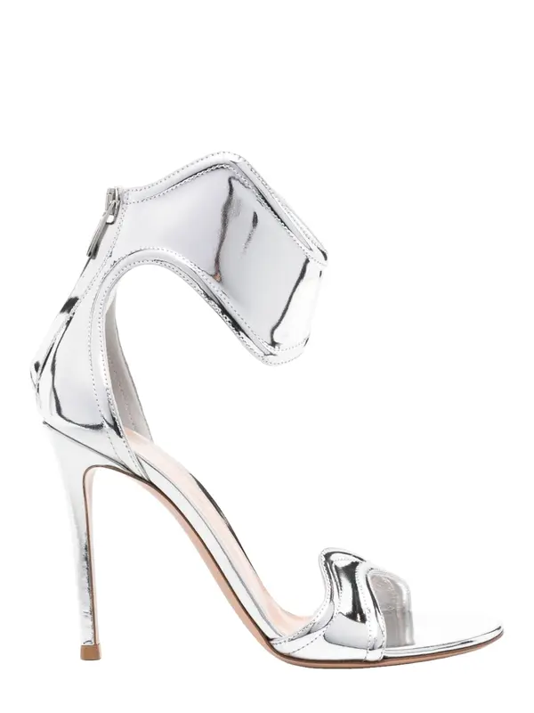 GIANVITO ROSSI Lucrezia 100mm Mirrored-leather Sandals - Silver