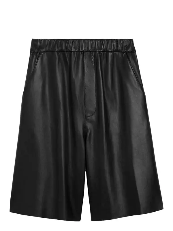 Ami Knee-length Leather Shorts - Black