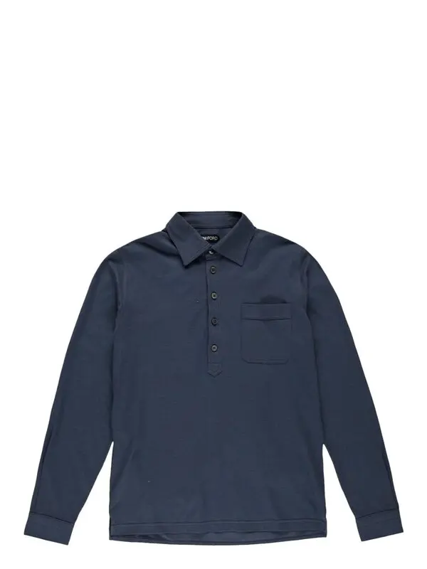 TOM FORD Long-sleeve Piqué Polo Shirt - Blue