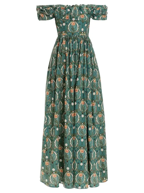 Agua Bendita Espliego Lunar Cotton Maxi Dress - Green