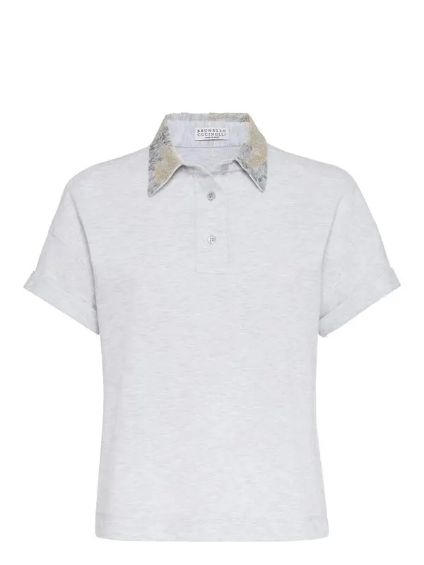 Brunello Cucinelli Embellished-collar Cotton Polo Shirt - Grey