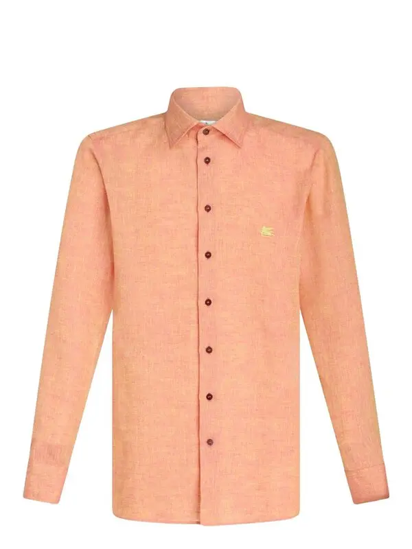 Etro Pegaso-embroidered Linen Shirt - Orange