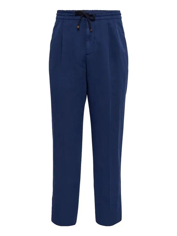 Brunello Cucinelli Pleated Linen-cotton Trousers - Blue