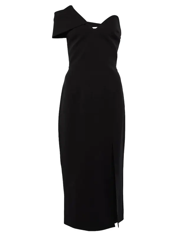 Safiyaa Asymmetric Crêpe Midi Dress - Black