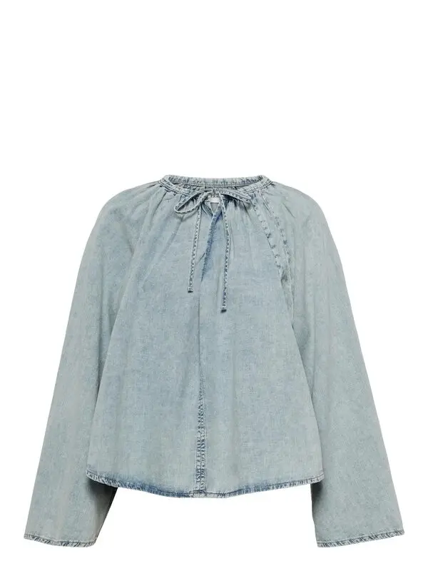 FRAME Cotton And Linen Denim Blouse - Blue
