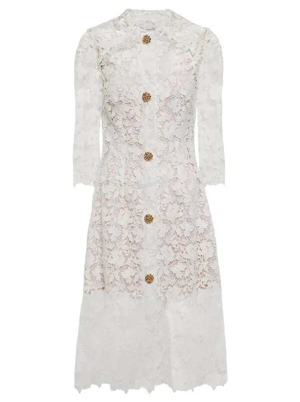 Oscar De La Renta Embellished Lace Midi Dress - White