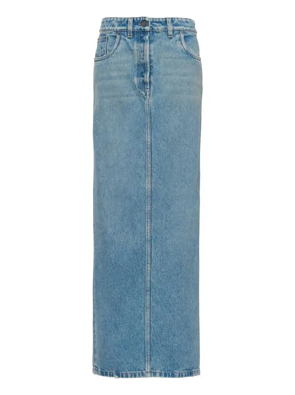 Prada Triangle-logo Denim Maxi Skirt - Blue
