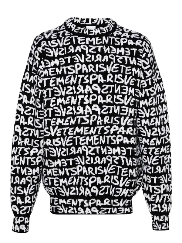 Vetements Intarsia-knit Logo Wool Jumper - Black