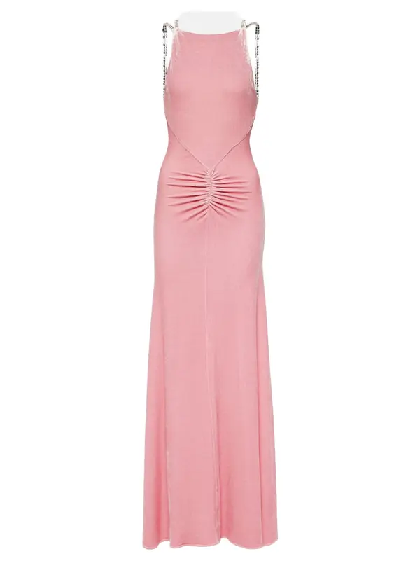 Rabanne Embellished Ruched Velvet Gown - Pink